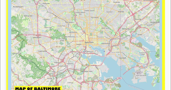 Map of Baltimore with Neighborhoods, Streets, Roads, Highways and Parks ...