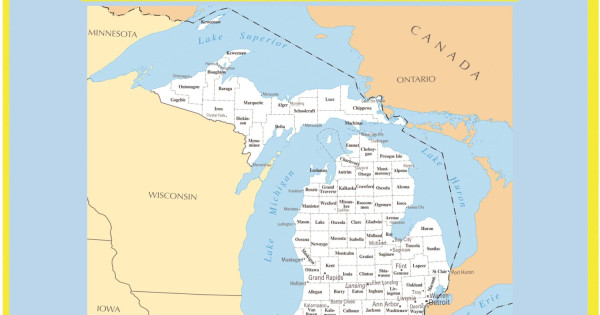 Map of Michigan - Laminated Wall Map Poster Print Perfect for ...